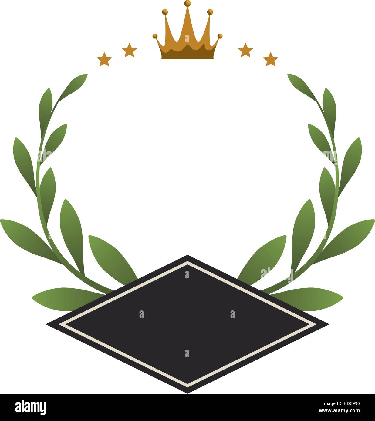decorative wreath of leaves with crown icon over white background ...