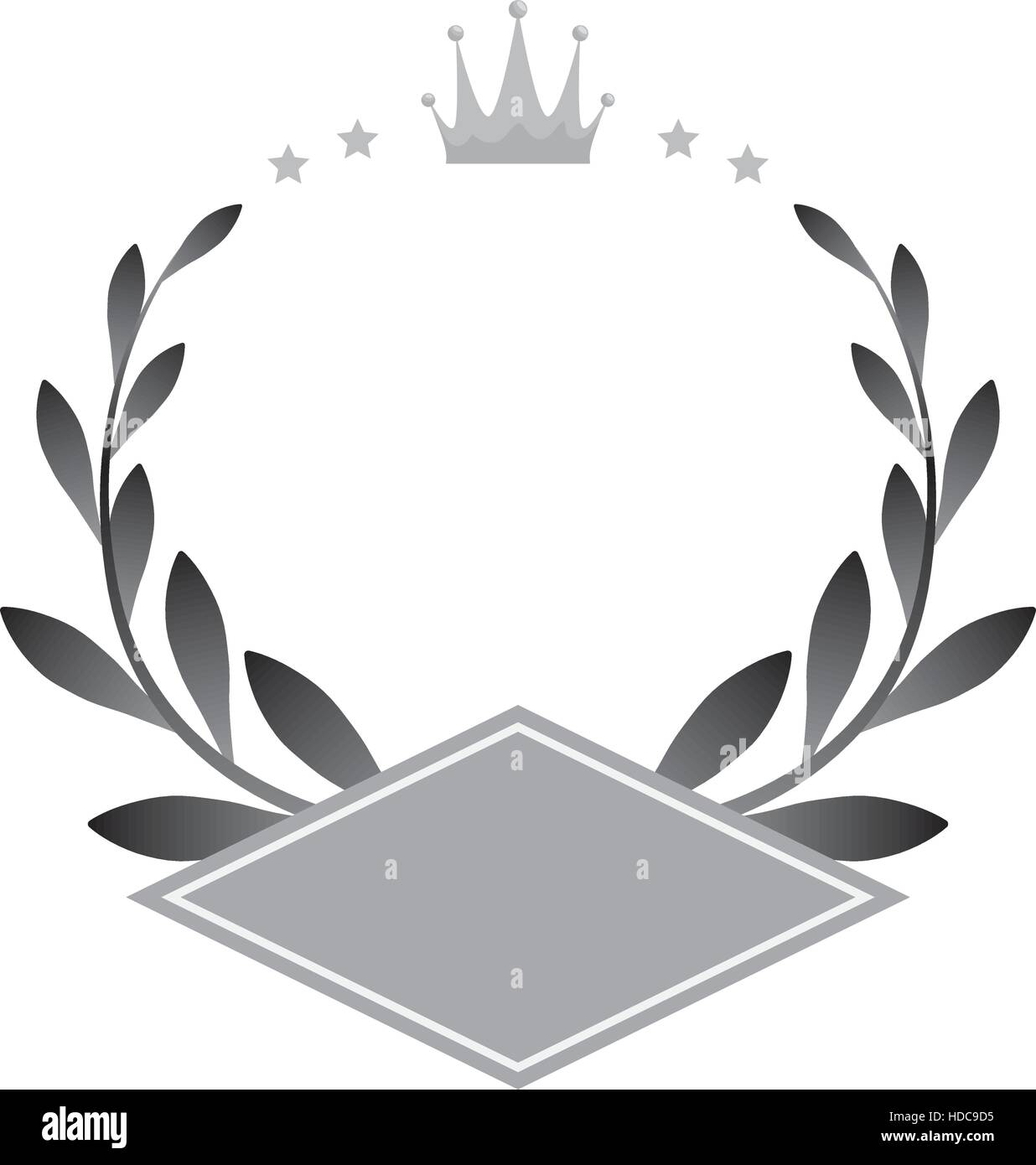 decorative wreath of leaves with crown icon over white background ...