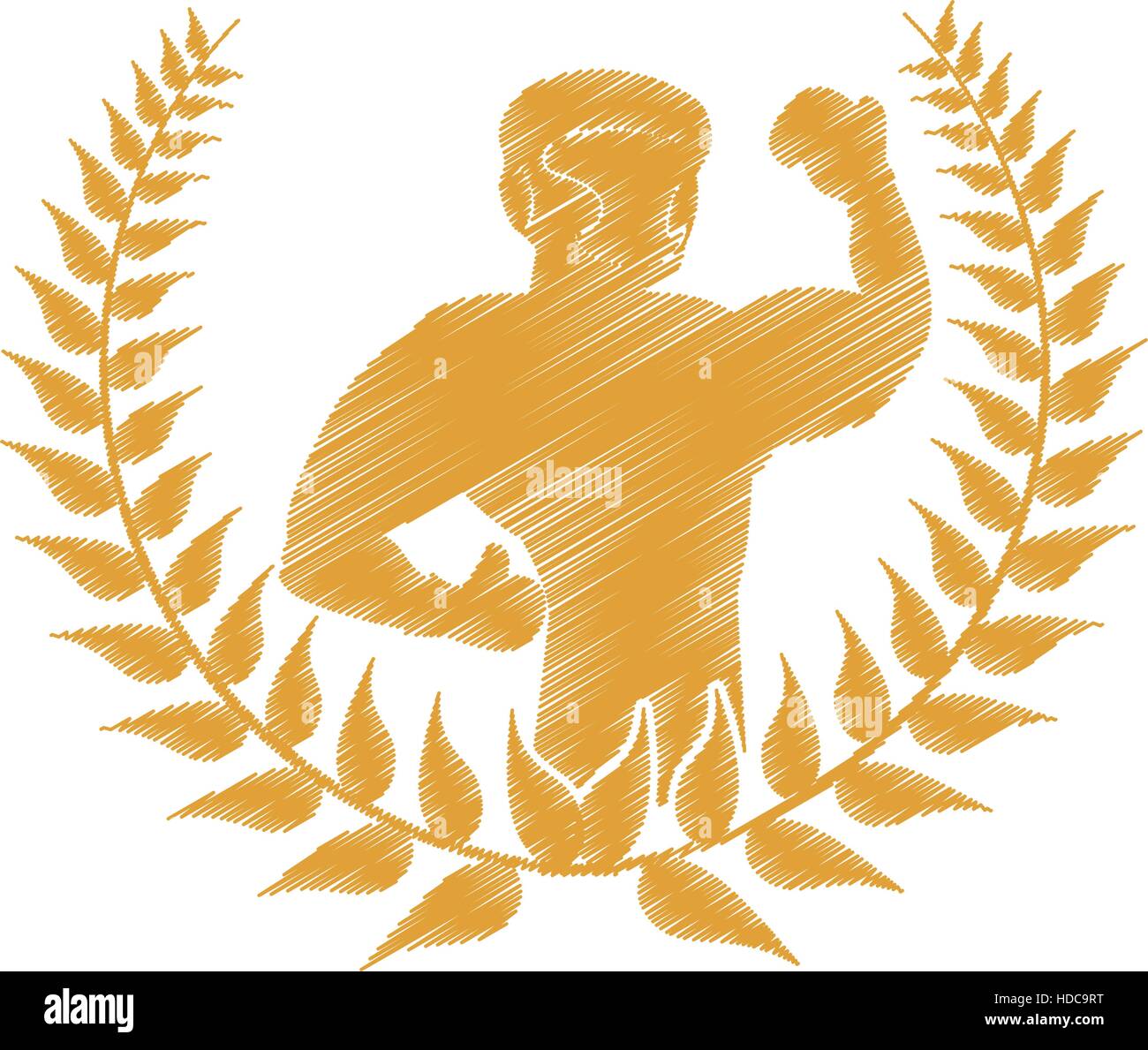 decorative wreath of leaves with boxing player icon over white ...