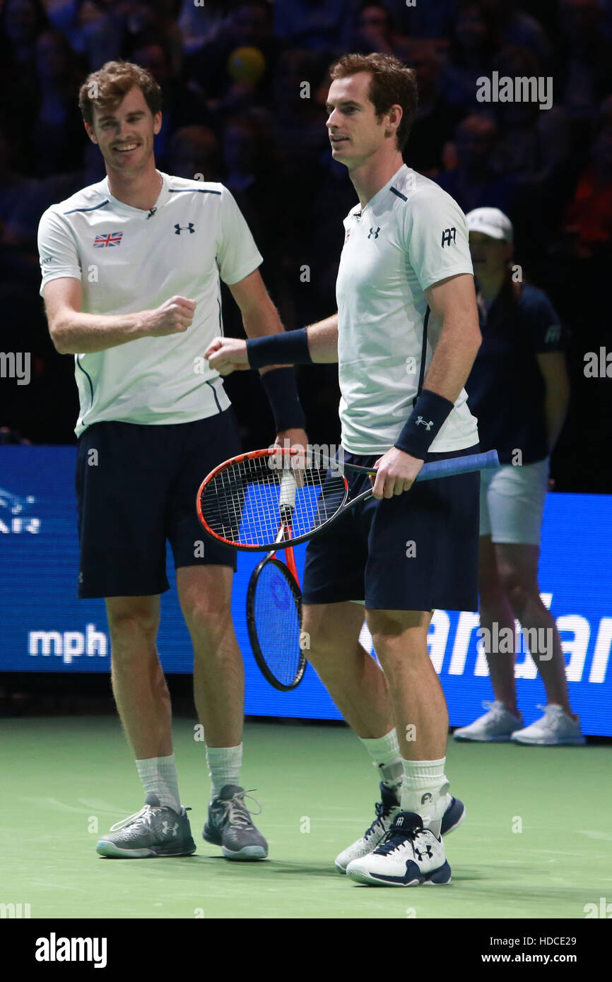 Andy Murray plays in the doubles match with his brother Jamie against ...