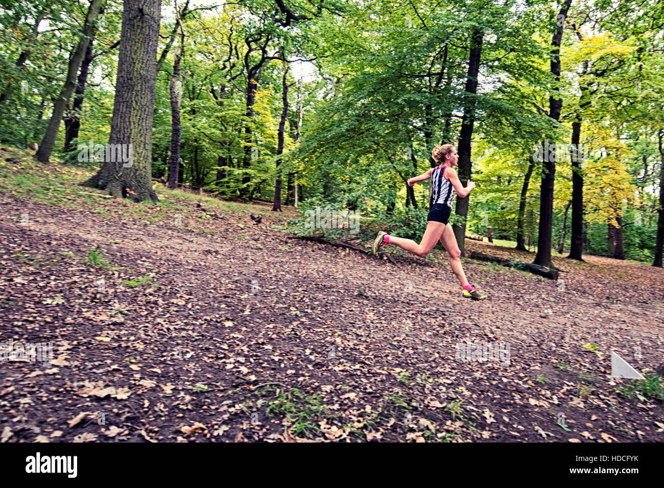 A female athlete competes in the Metropolitan Cross Country League at ...