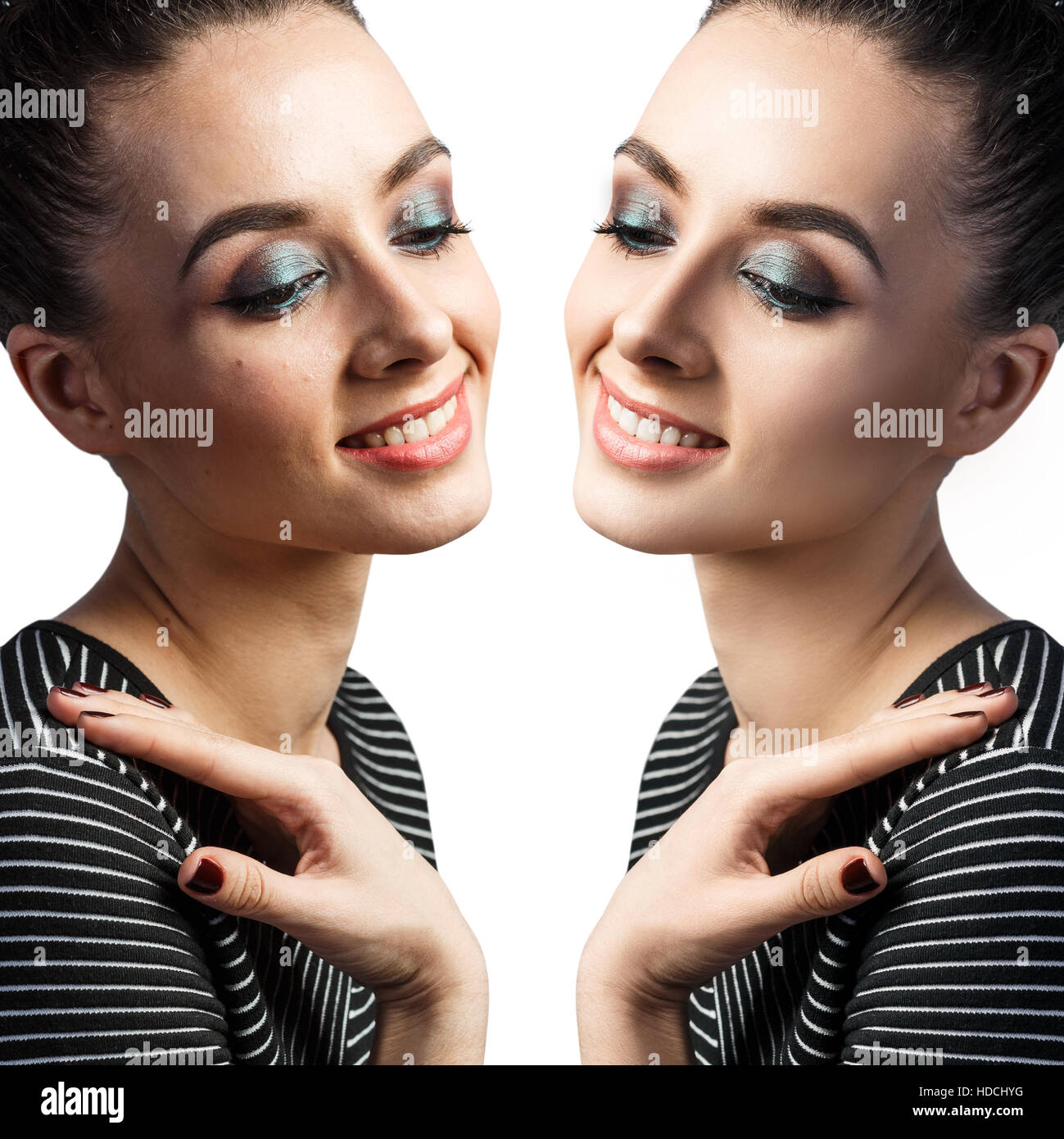 Comparison portrait of young woman Stock Photo - Alamy