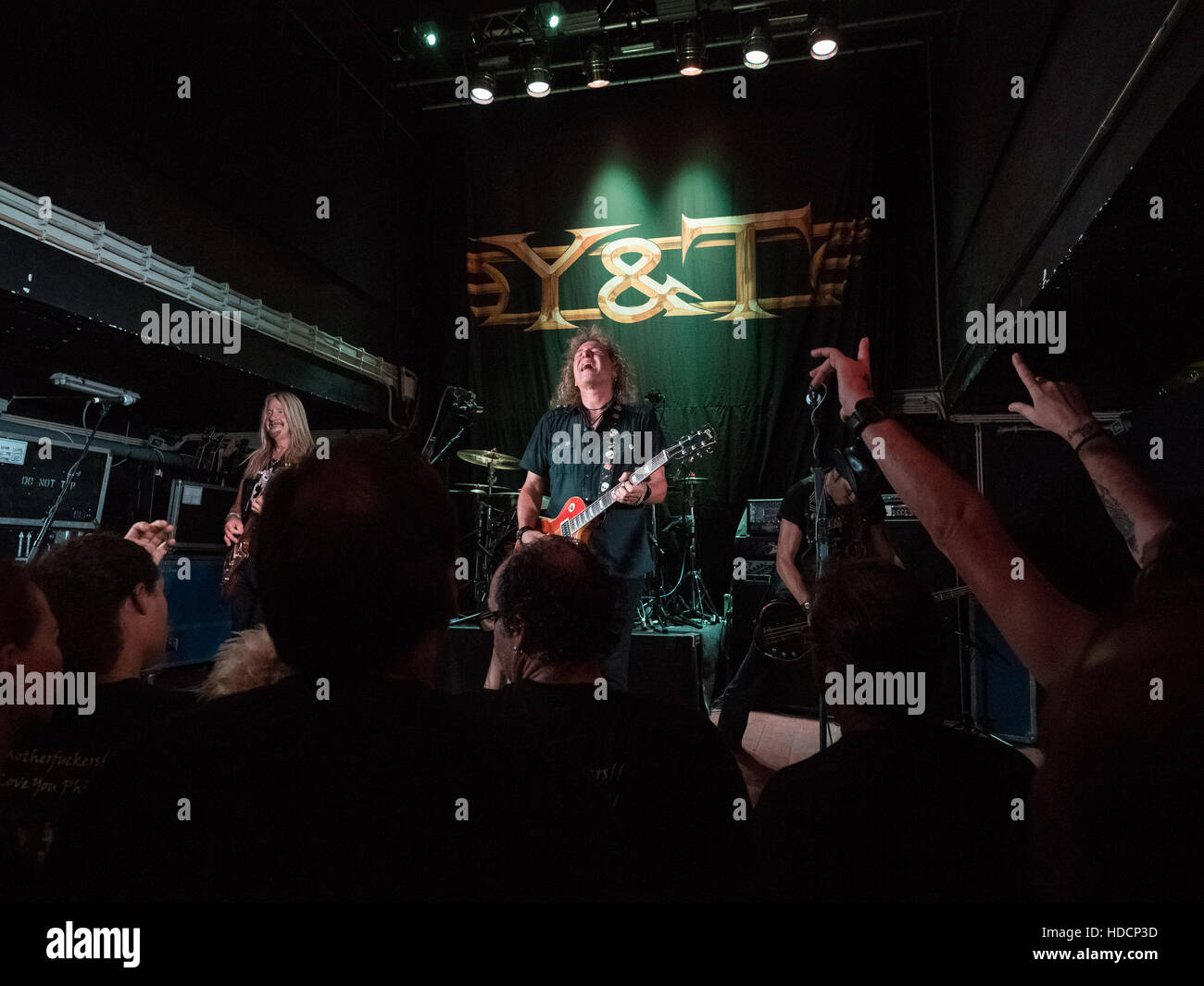Dave Meniketti, John Nymann and Aaron Leigh of Y&T as the band perform ...