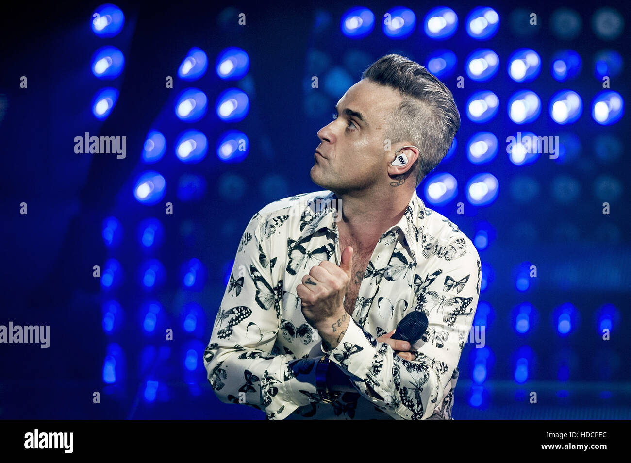 Robbie Williams performs on stage during the Apple Music 10 Festival at ...