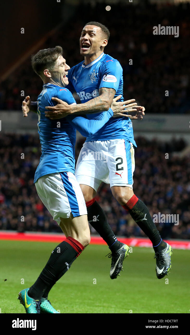 Ranger's Robert Kiernan (left) celebrates scoring his side's first goal ...