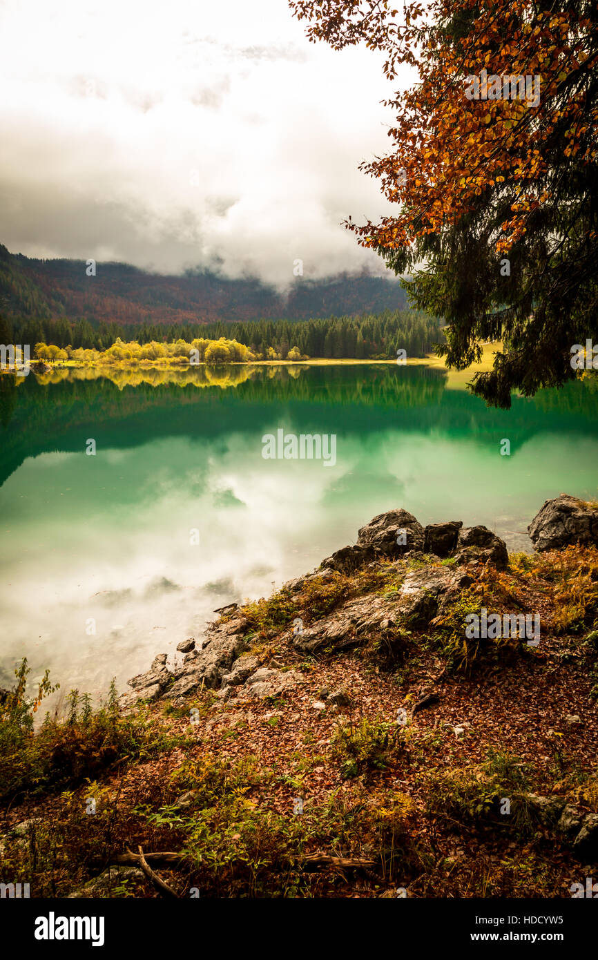 Fall in the italian alps in a misty day Stock Photo - Alamy