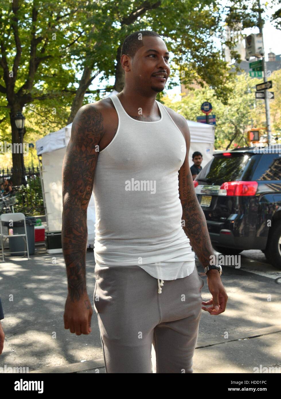 Carmelo Anthony shooting a commercial in SoHo Featuring: Carmelo ...