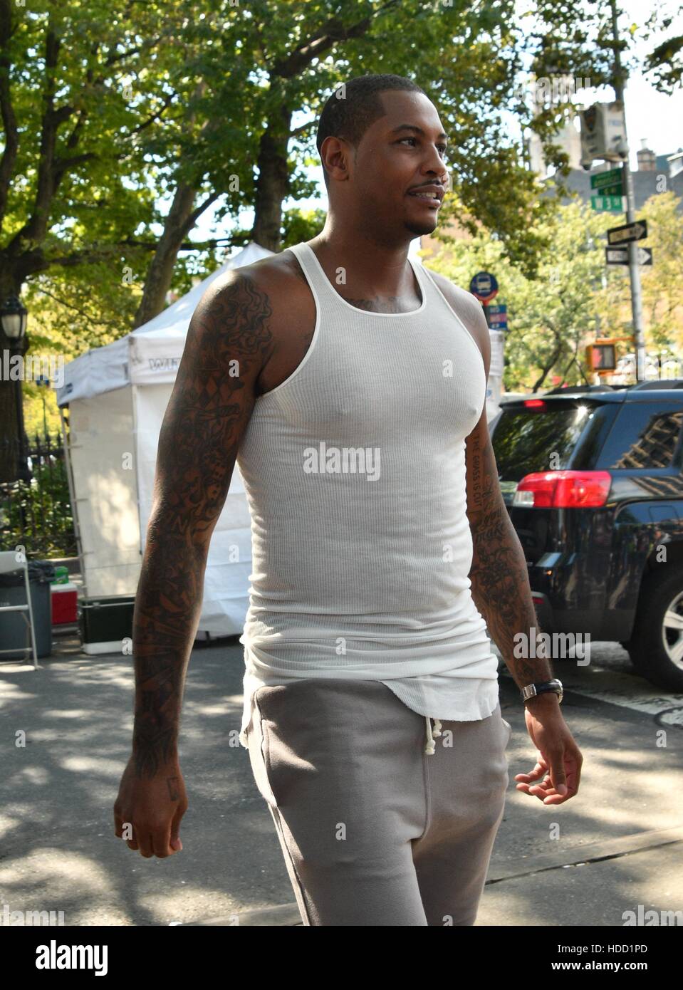 Carmelo Anthony shooting a commercial in SoHo Featuring: Carmelo ...