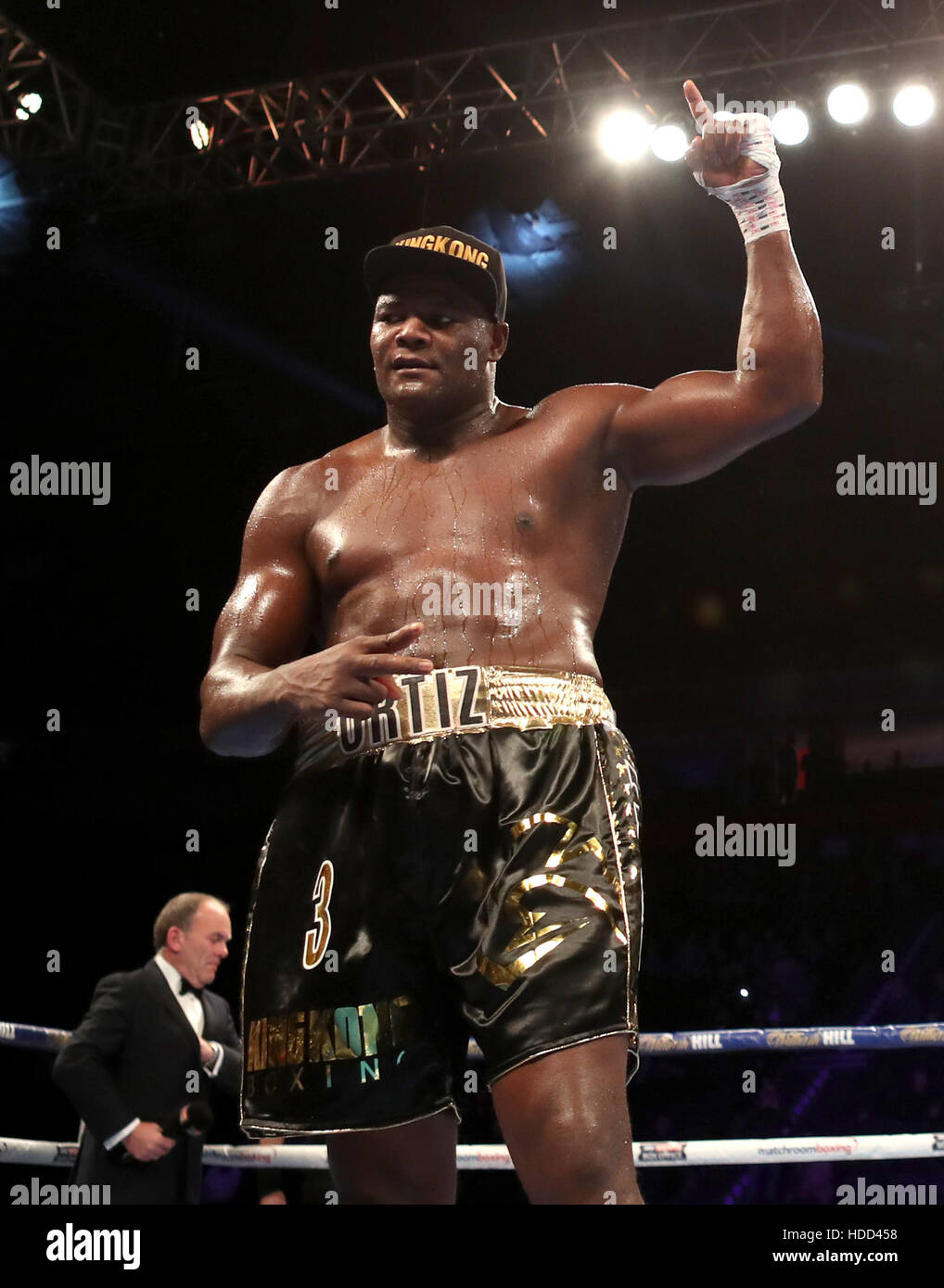 Luiz Ortiz celebrates beating David Allen during their Heavyweight bout ...