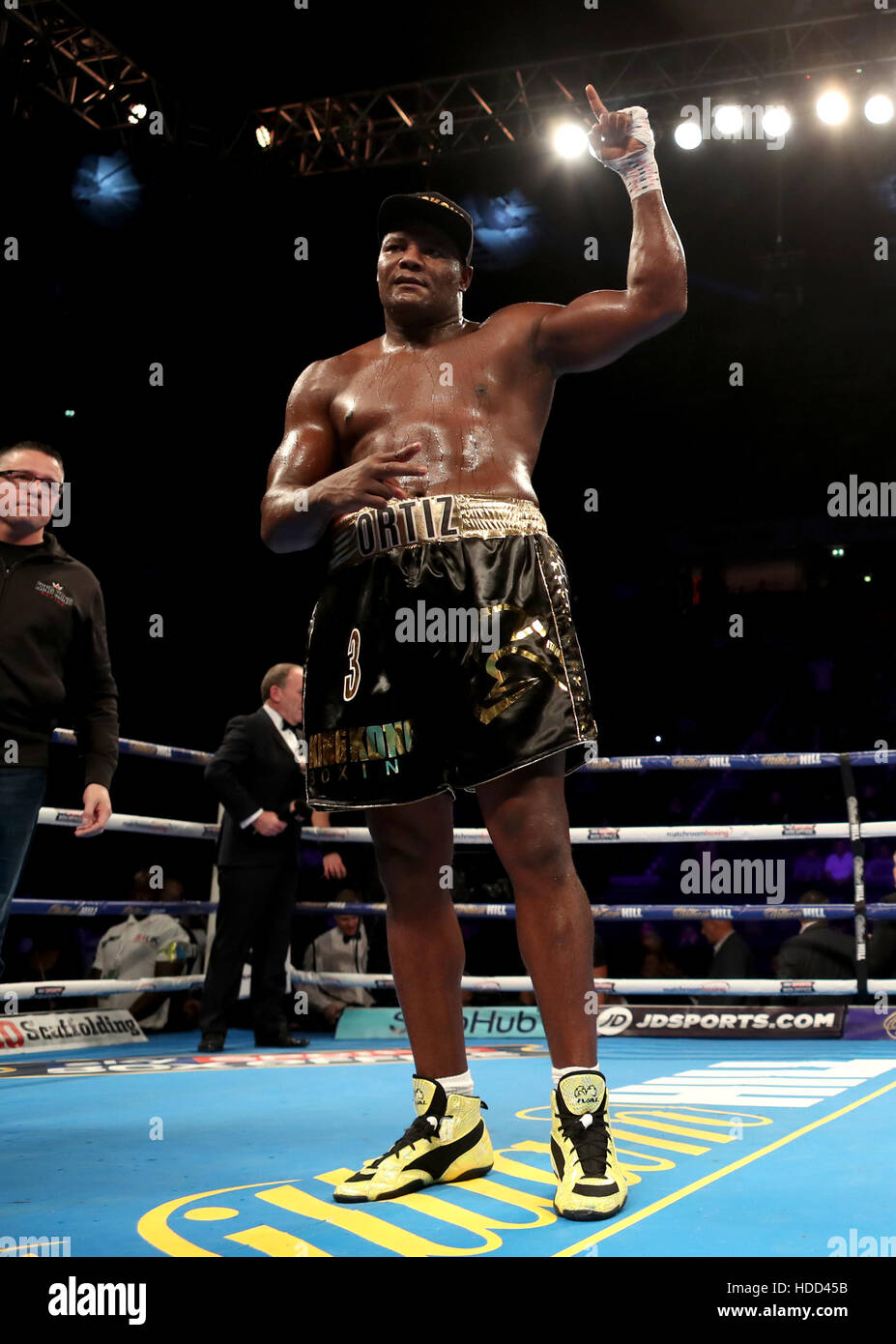 Luiz Ortiz celebrates beating David Allen during their Heavyweight bout ...