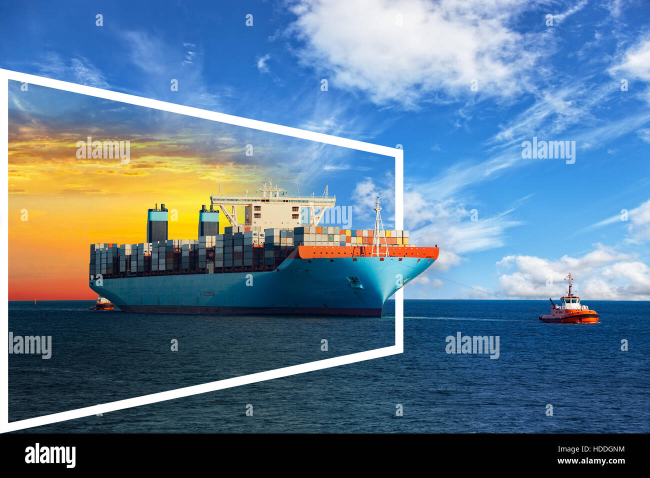 Container ship on sea of sunrise and day - shipping concept Stock Photo ...