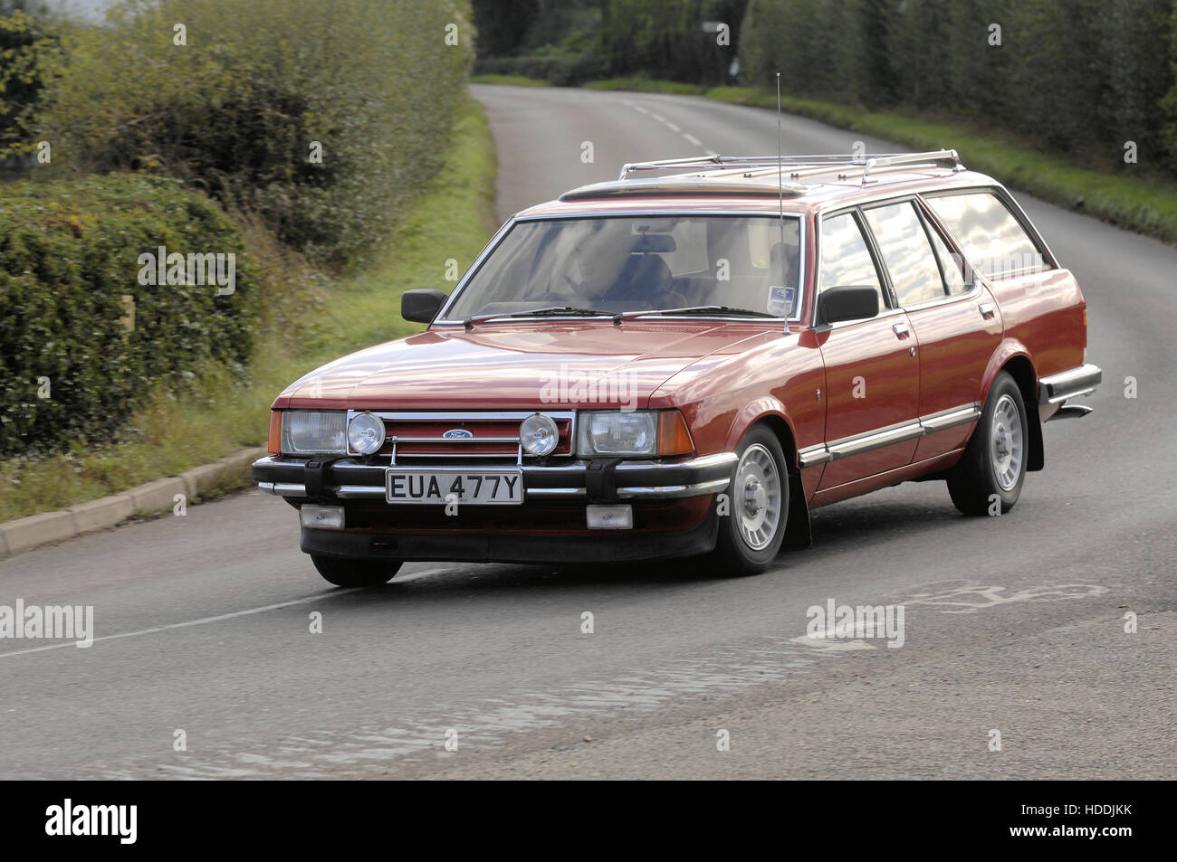 Ford Granada estate car on quayside with fishing boats behind Stock ...