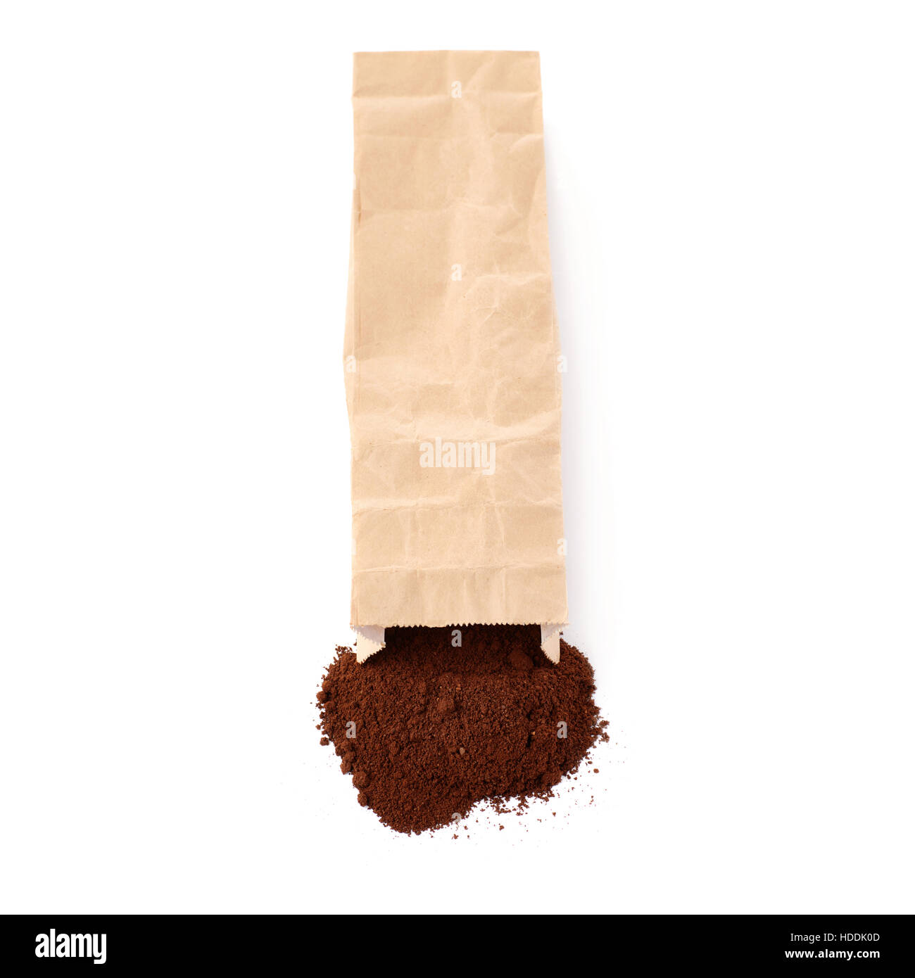 Craft paper pack full of ground coffee isolated over white background ...