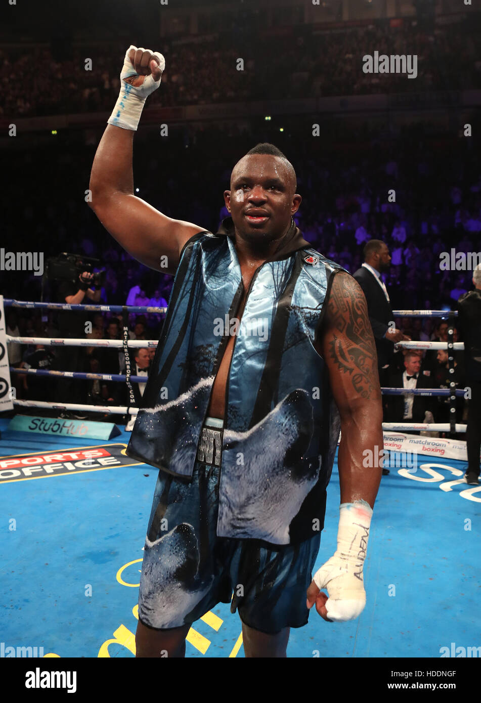 Dillian Whyte celebrates beating Dereck Chisora during their WBC World ...