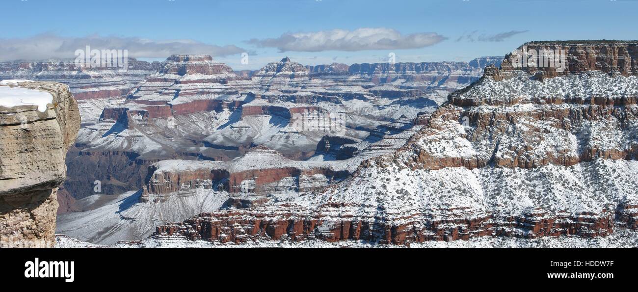 Winter snow gathers on the South Rim of the Grand Canyon as seen from ...