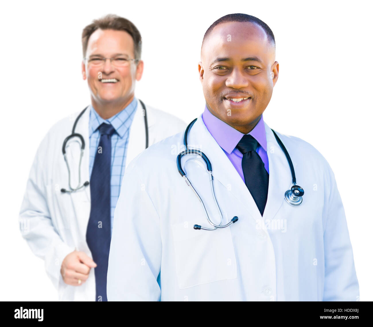 African American and Caucasian Male Doctors Isolated on a White ...