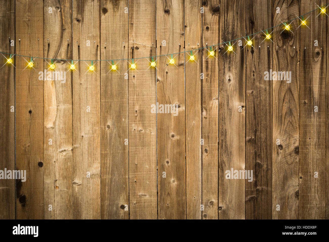 Lustrous Wooden Background with Bright String of Lights Stock Photo - Alamy