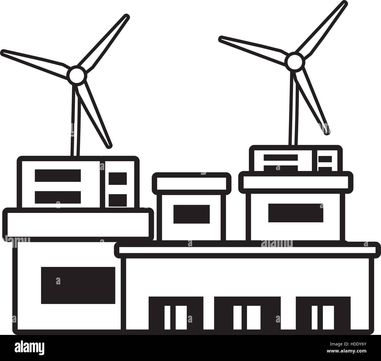 building factory wind turbine clean energy outline vector illustration ...