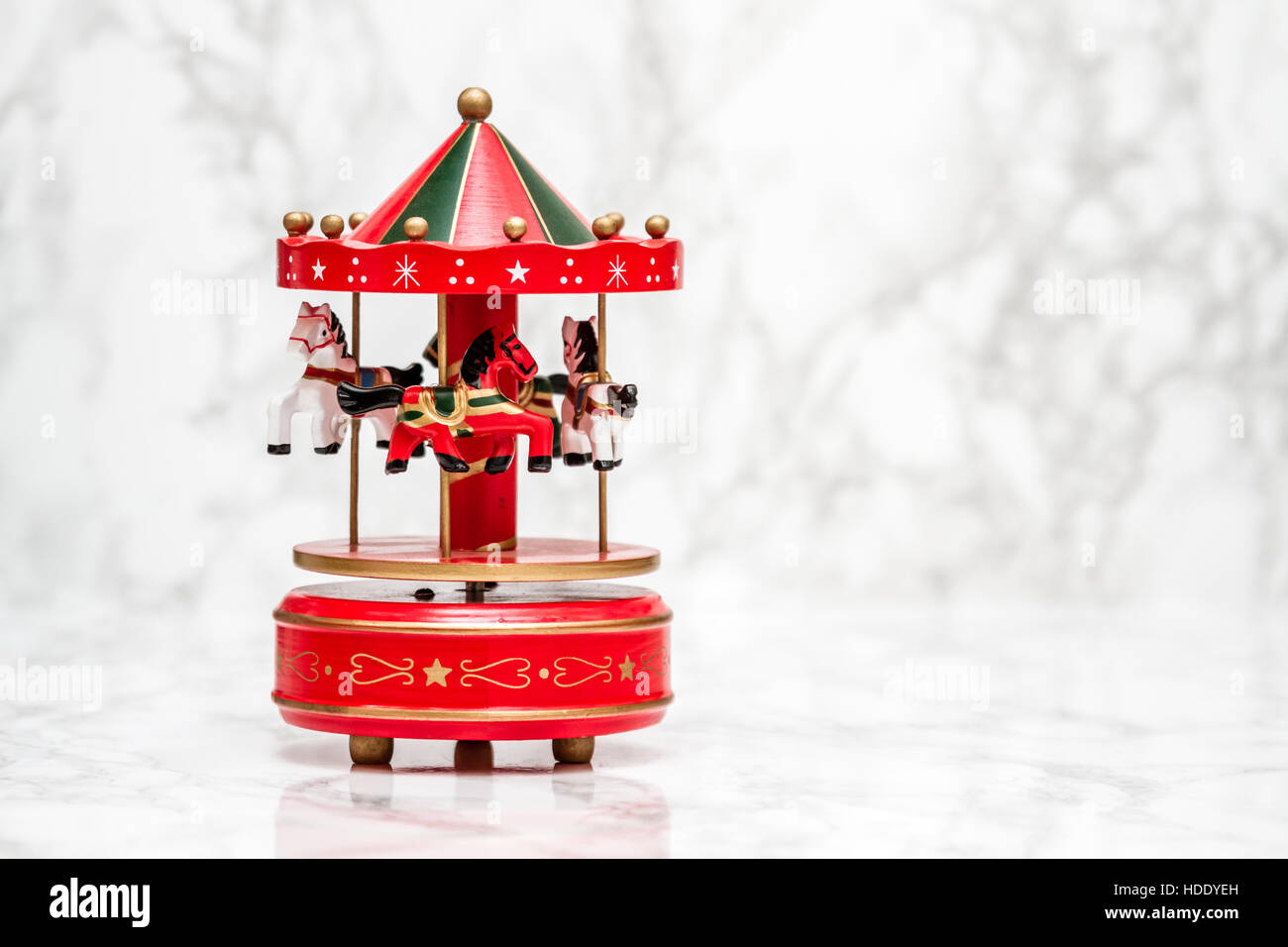 Wooden carousel horses with old vintage look on marble background Stock ...