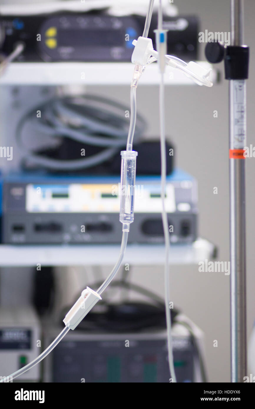 Medical intravenous IV drip in hospital used to replace liquids in ...