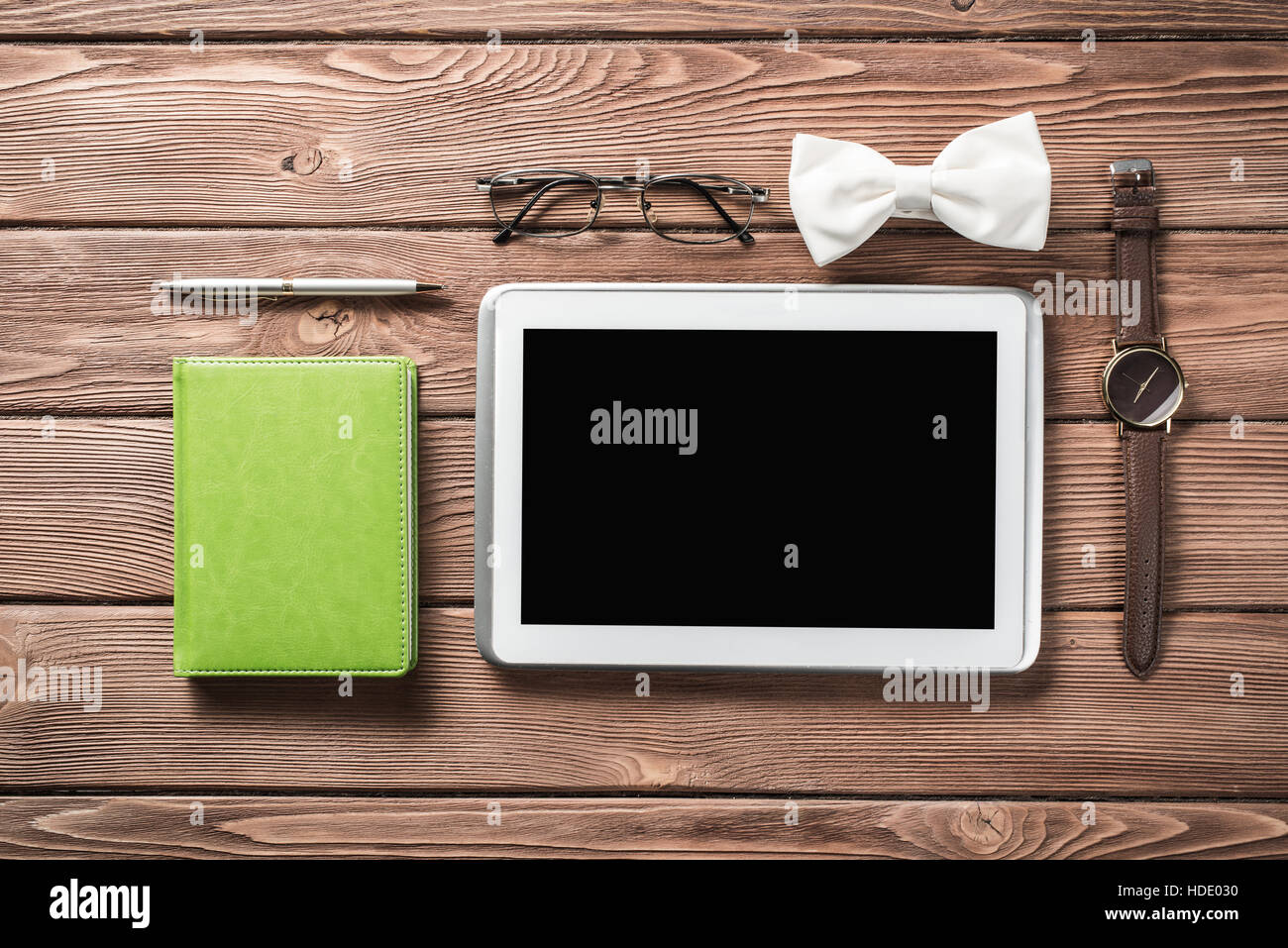 Hipster set on wooden table Stock Photo - Alamy