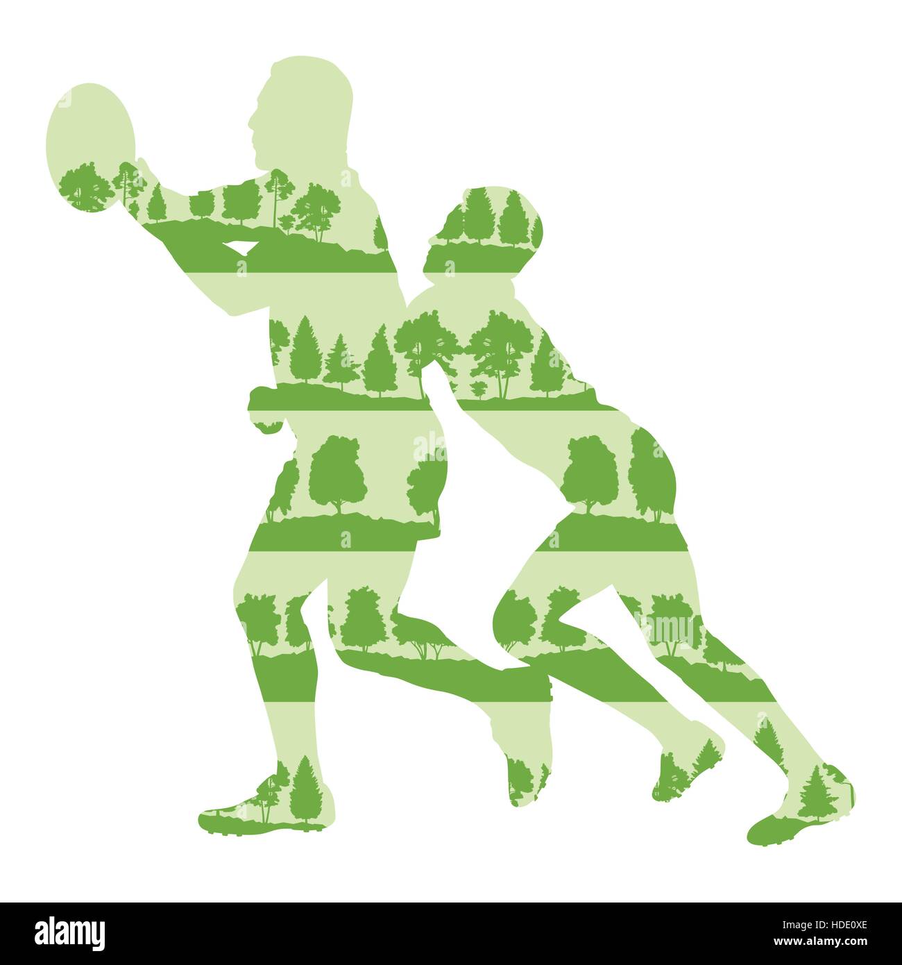 Rugby player silhouette vector abstract background made of forest trees ...
