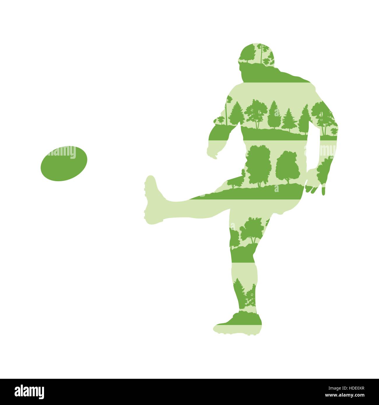 Rugby player silhouette vector abstract background made of forest trees ...