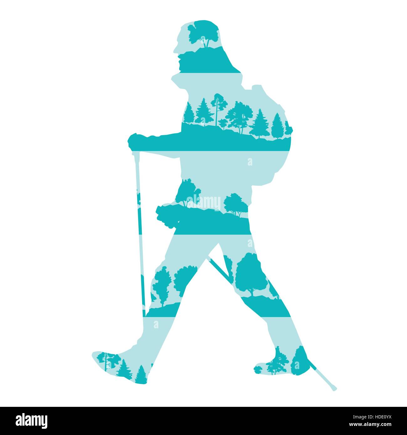 Hiking and nordic walking vector background concept made of forest ...
