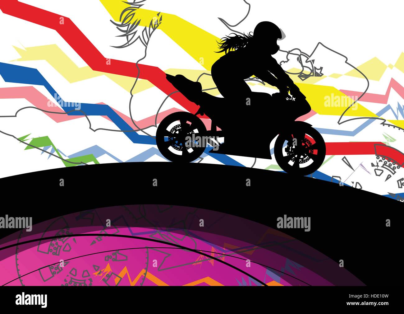 Sport motorbike riders and motorcycles silhouettes abstract ...