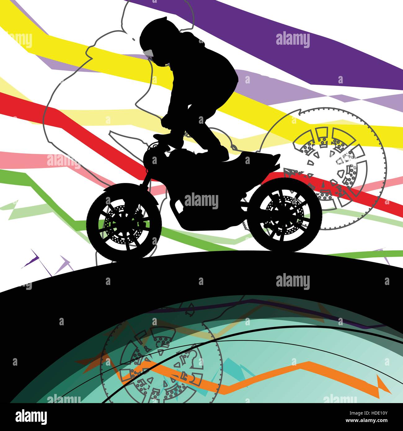 Sport motorbike riders and motorcycles silhouettes abstract ...
