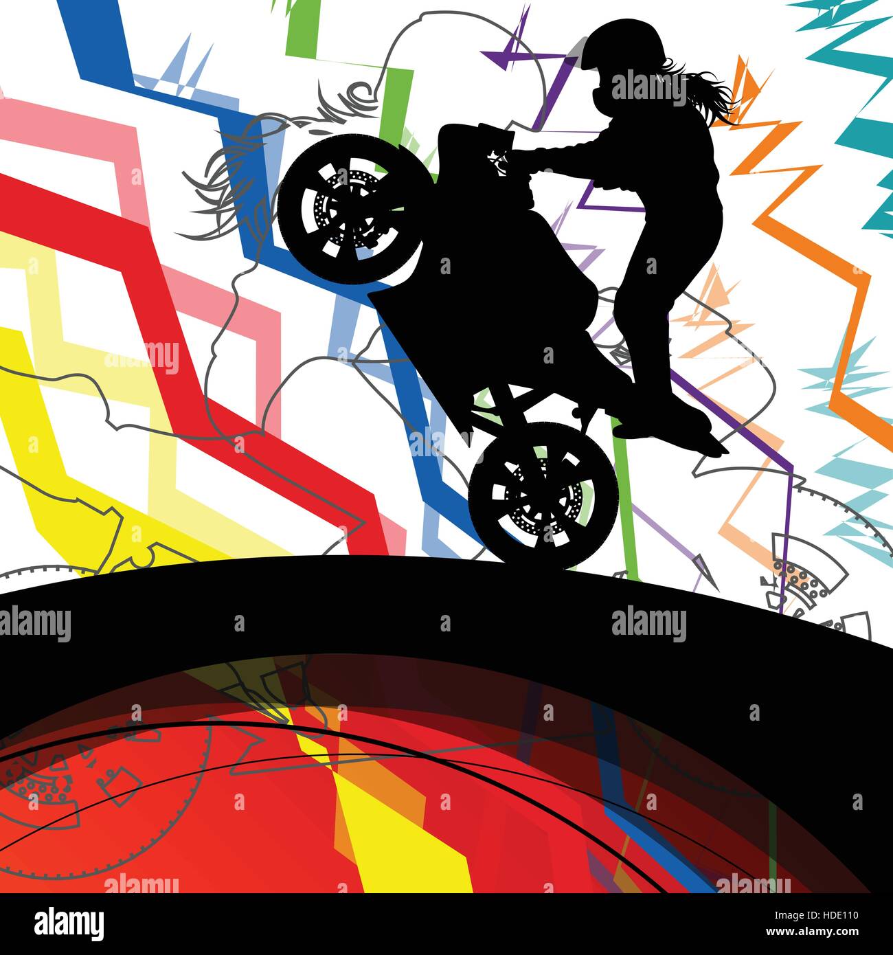 Sport motorbike riders and motorcycles silhouettes abstract ...