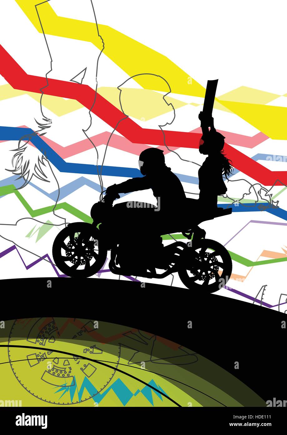 Sport motorbike riders and motorcycles silhouettes abstract ...