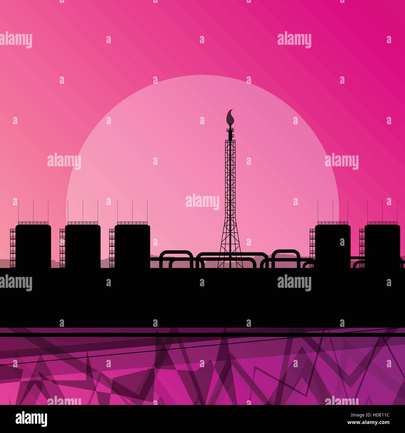 Oil refinery or hydrogen extraction industrial factory landscape ...