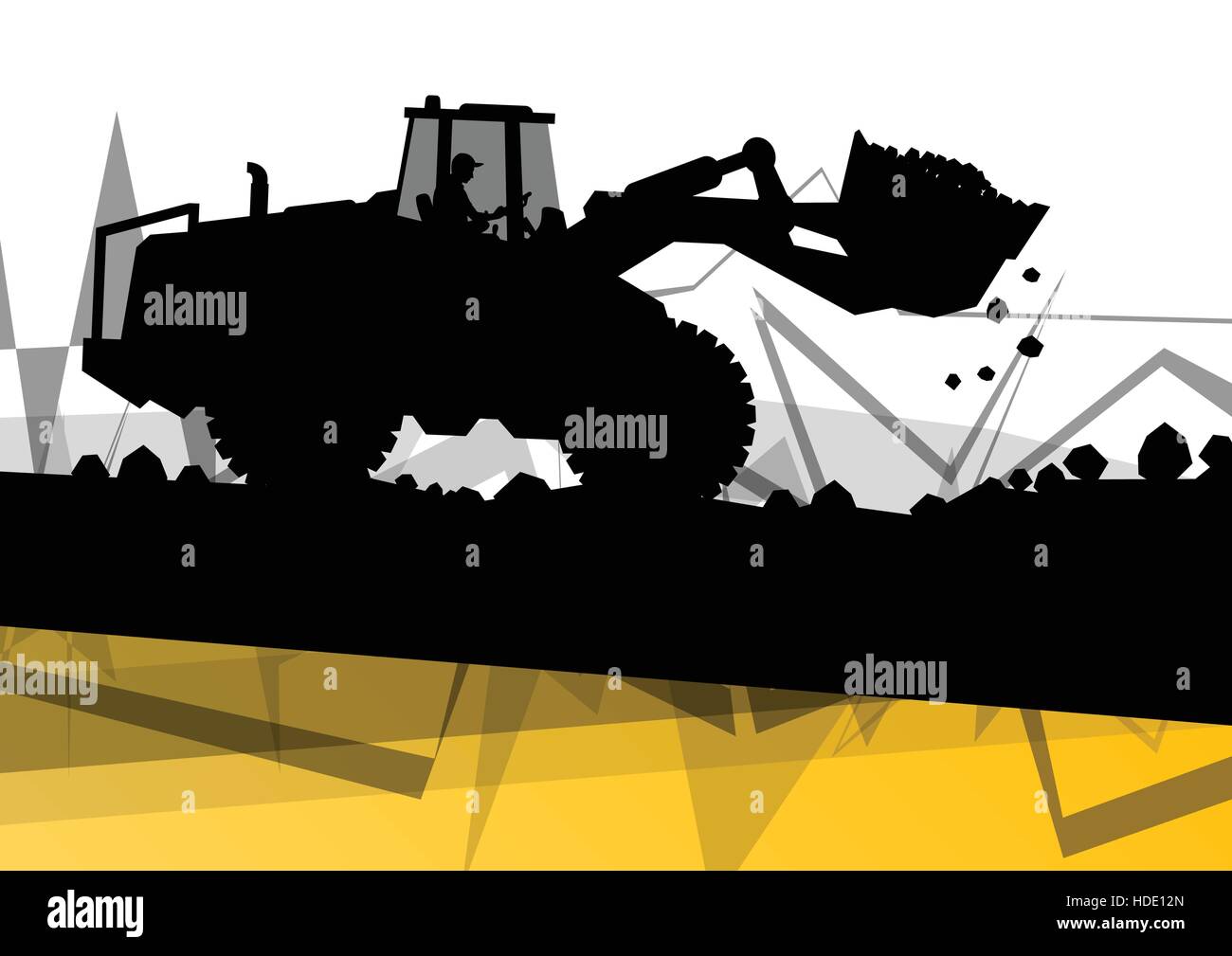 Digger excavator machinery digging action in construction site abstract ...