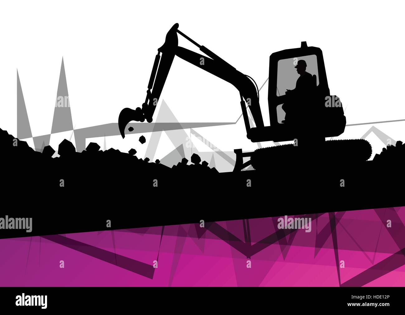 Digger excavator machinery digging action in construction site abstract ...