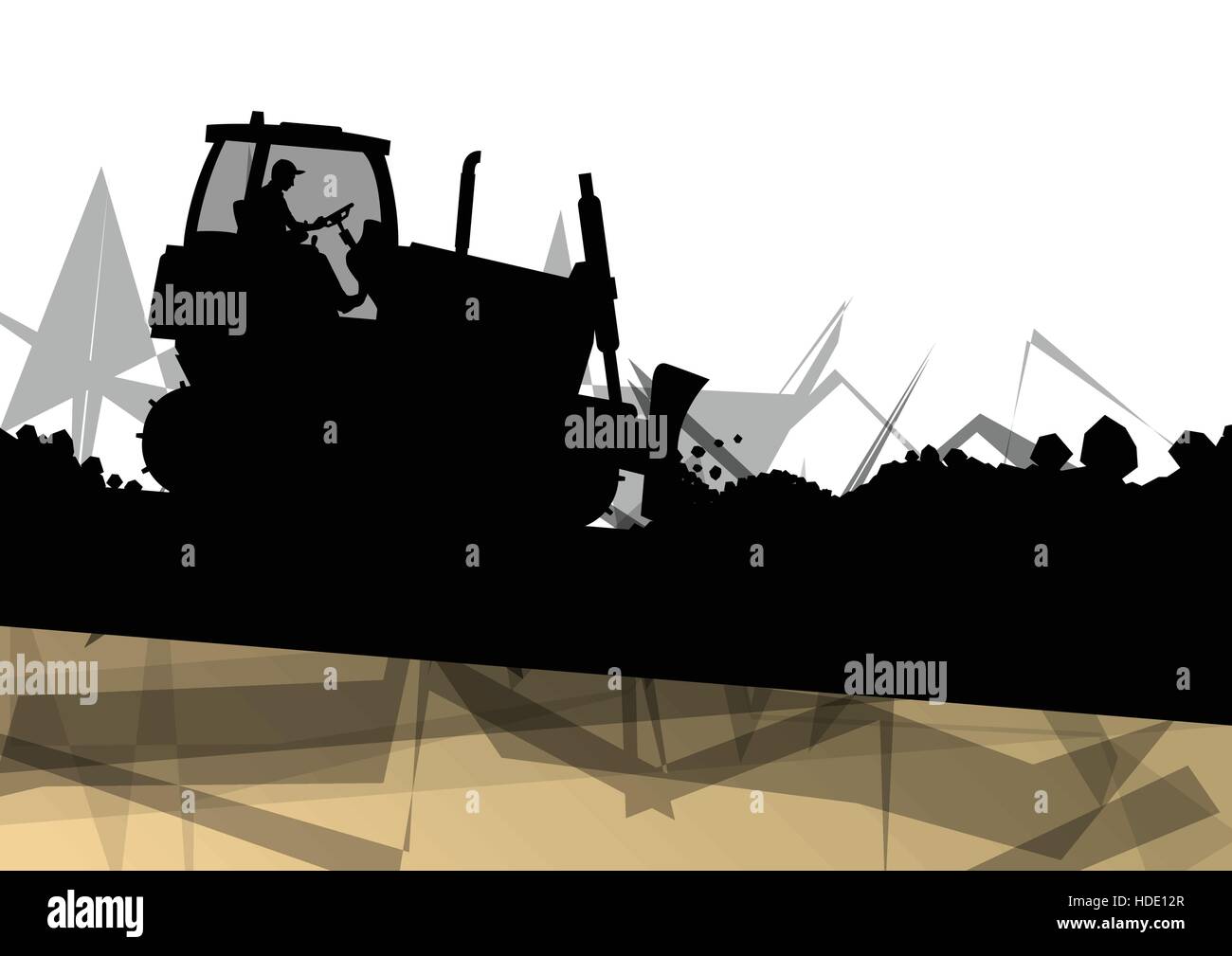 Digger excavator machinery digging action in construction site abstract ...