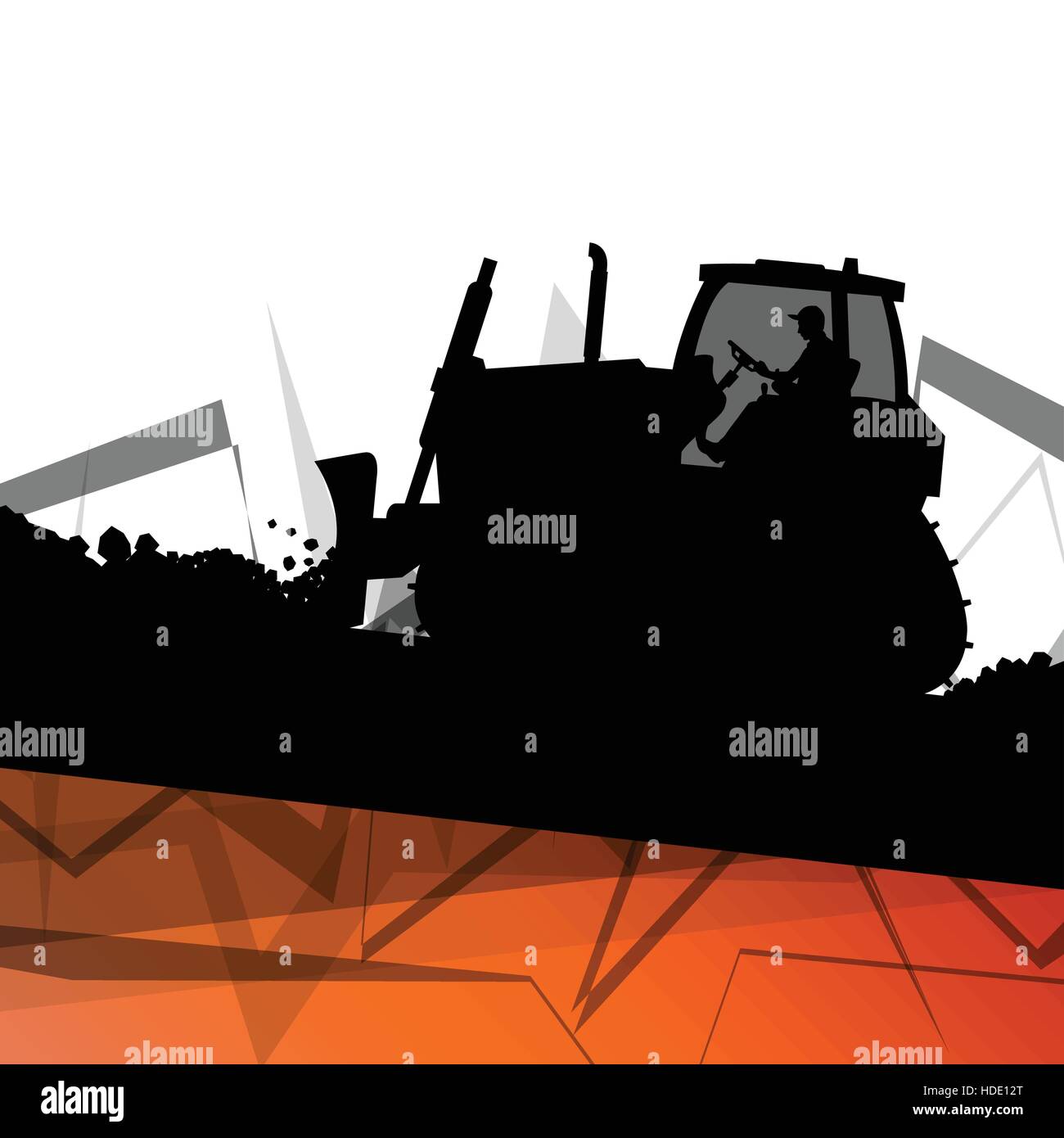 Digger excavator machinery digging action in construction site abstract ...