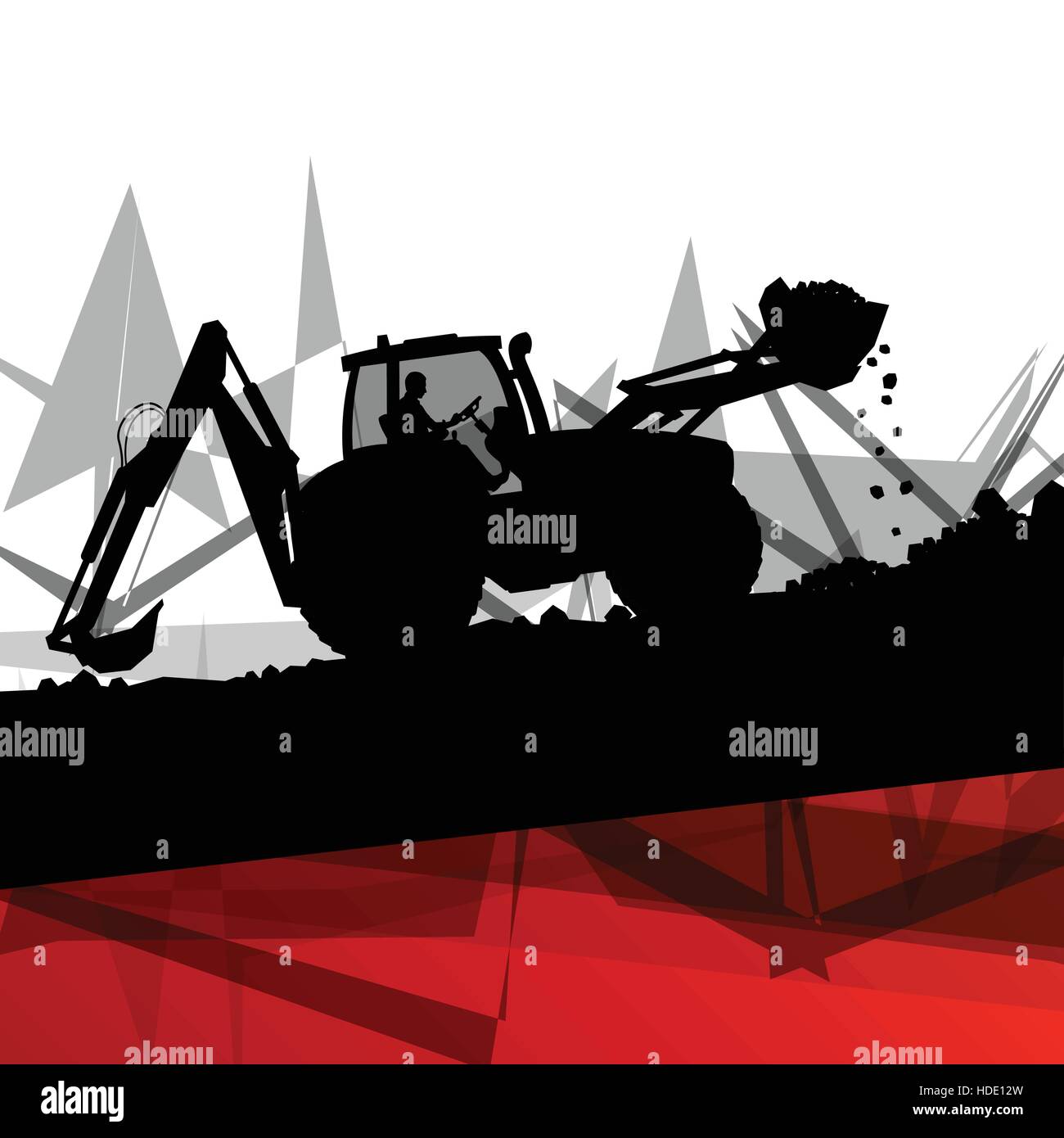 Digger excavator machinery digging action in construction site abstract ...