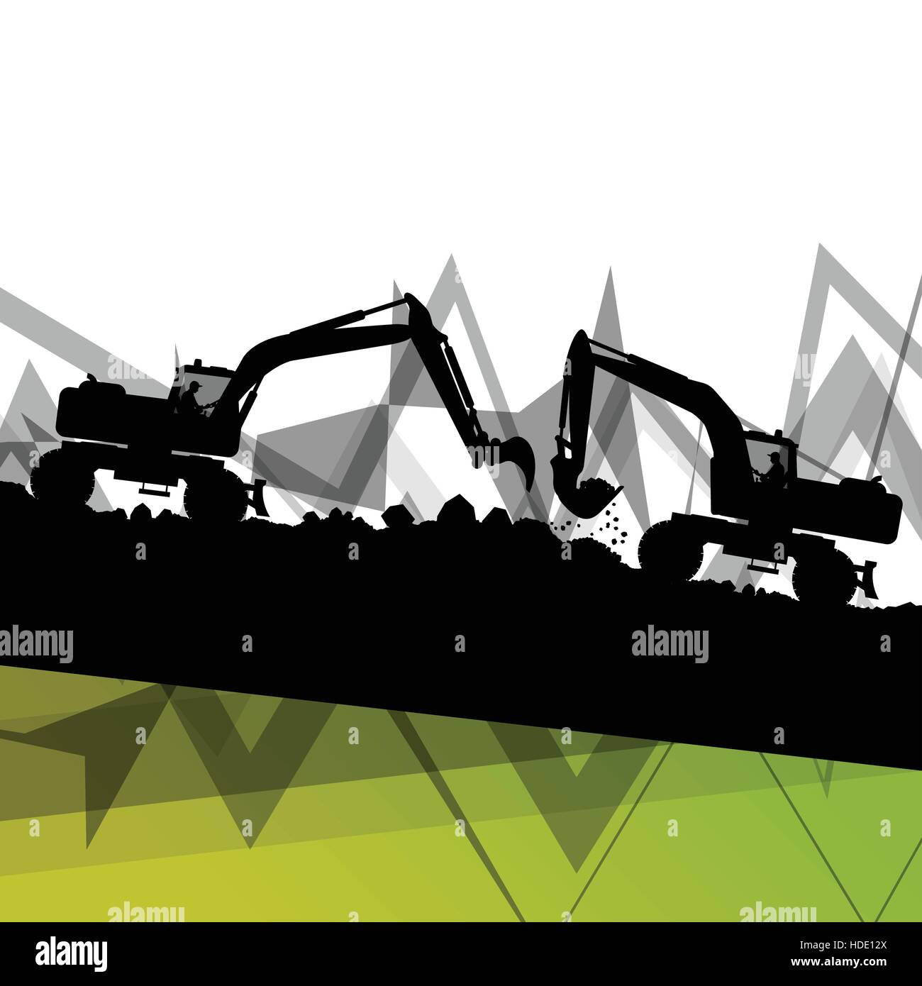 Digger excavator machinery digging action in construction site abstract ...