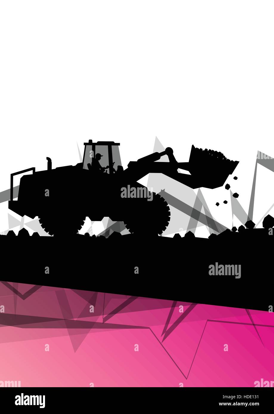 Digger excavator machinery digging action in construction site abstract ...
