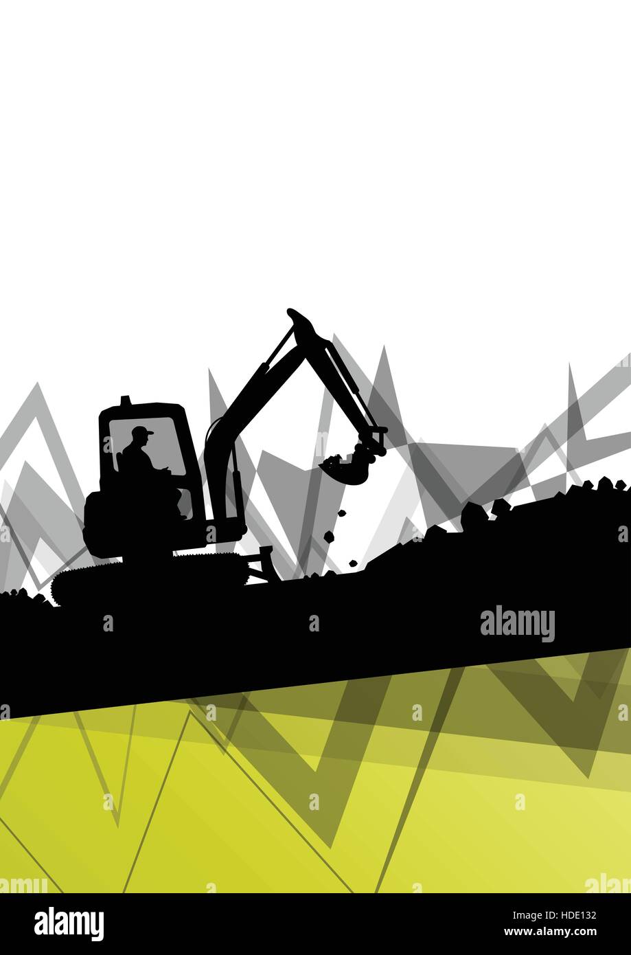 Digger excavator machinery digging action in construction site abstract ...