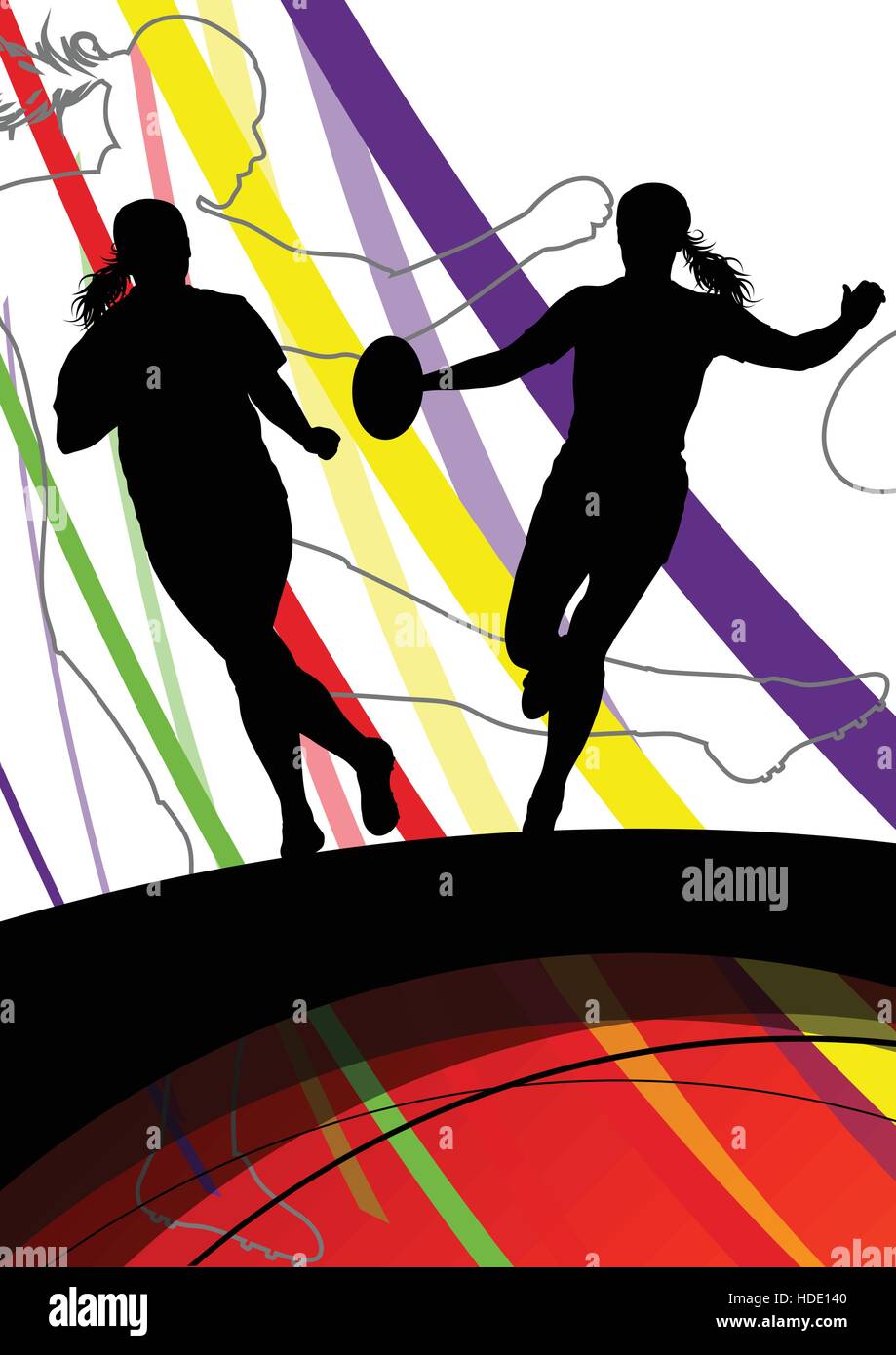 Active women rugby players young healthy sport silhouettes abstract ...