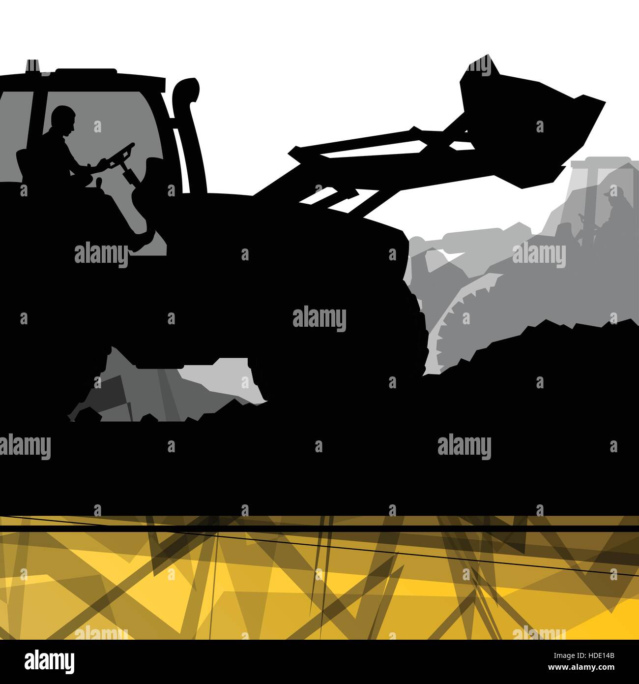 Digger excavator machinery digging action in construction site abstract ...