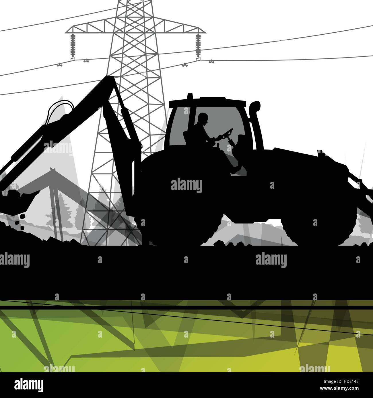 Digger excavator machinery digging action in construction site abstract ...