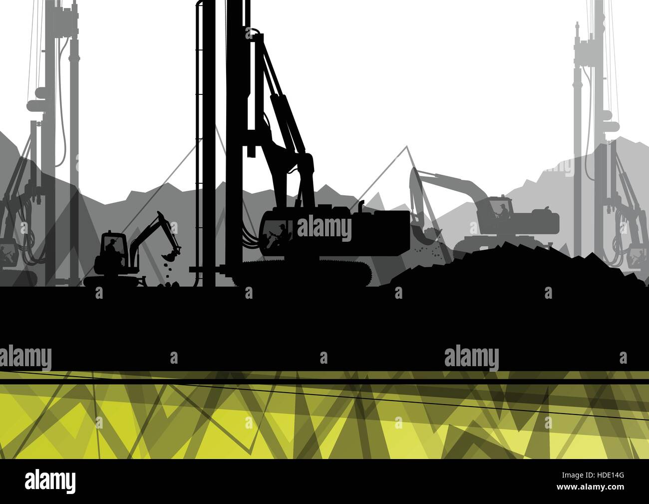 Construction site excavator tractors hydraulic pile drilling machines ...