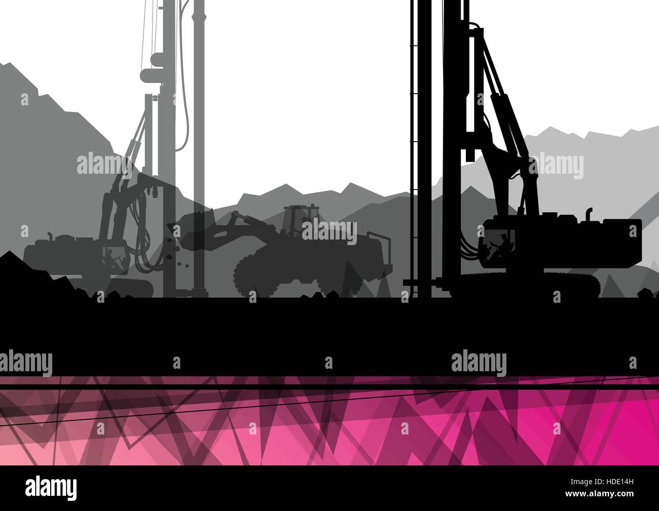 Construction site excavator tractors hydraulic pile drilling machines ...