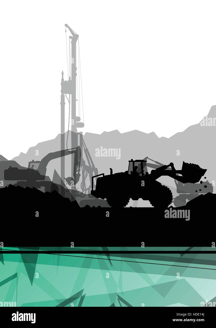 Construction site excavator tractors hydraulic pile drilling machines ...