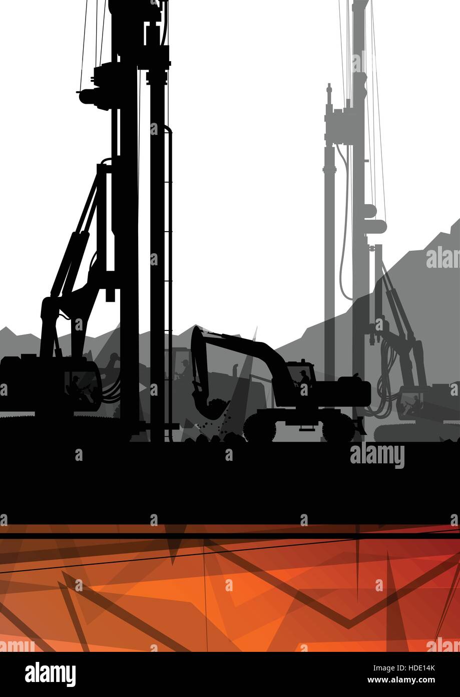 Construction site excavator tractors hydraulic pile drilling machines ...