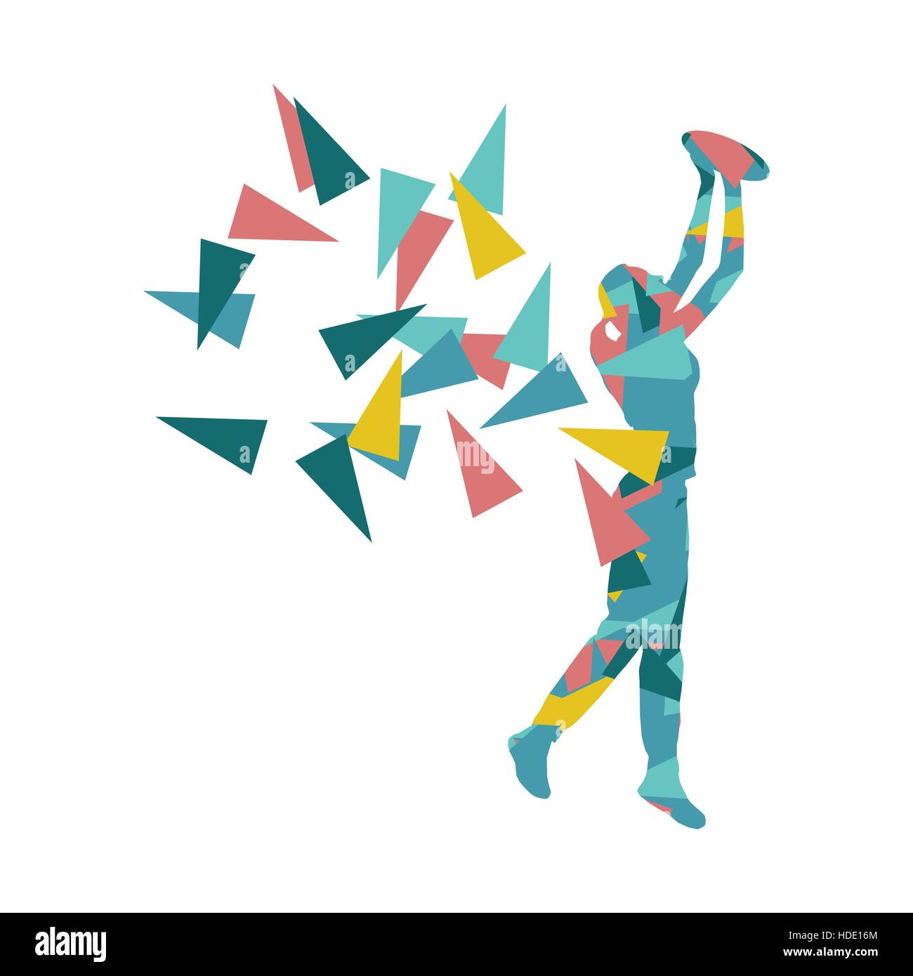 Woman throwing flying disc vector background concept made of polygon ...