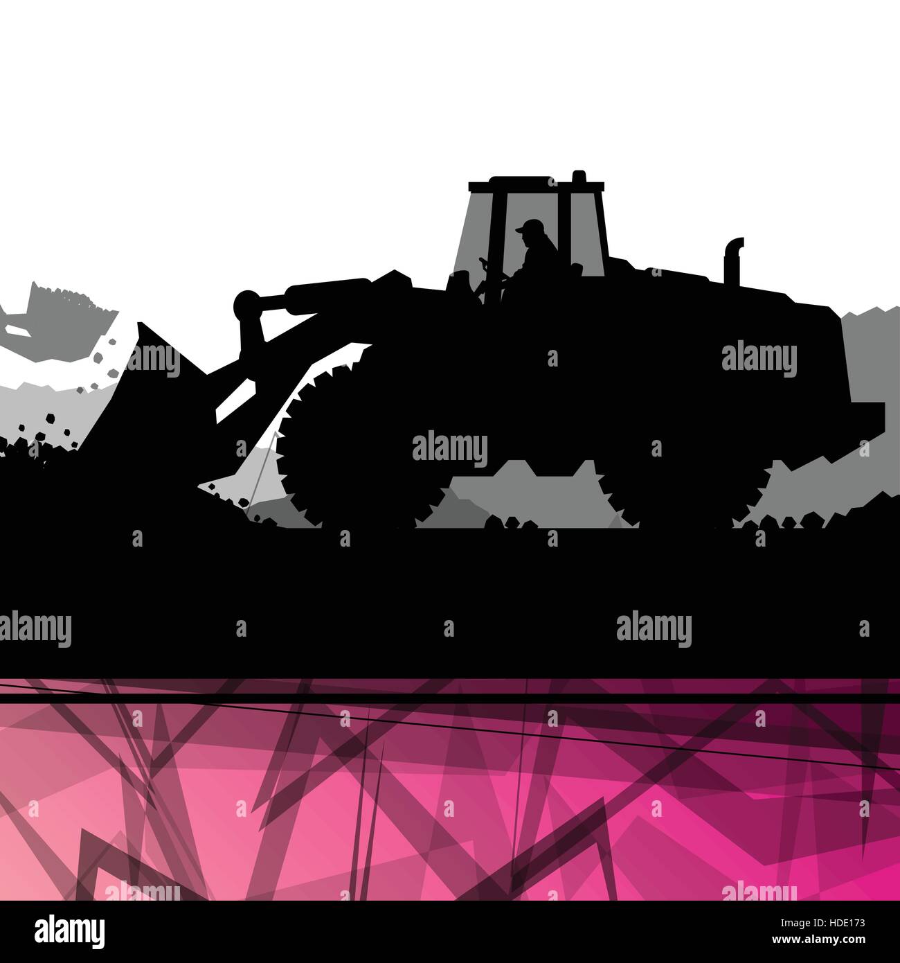 Digger excavator machinery digging action in construction site abstract ...